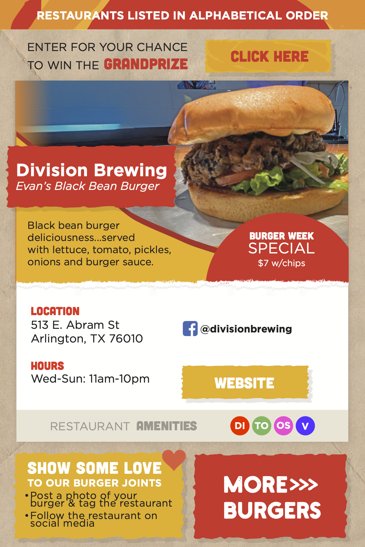 Burger Week! We’ve got Evan’s Black Bean Burger for $7 all week long!